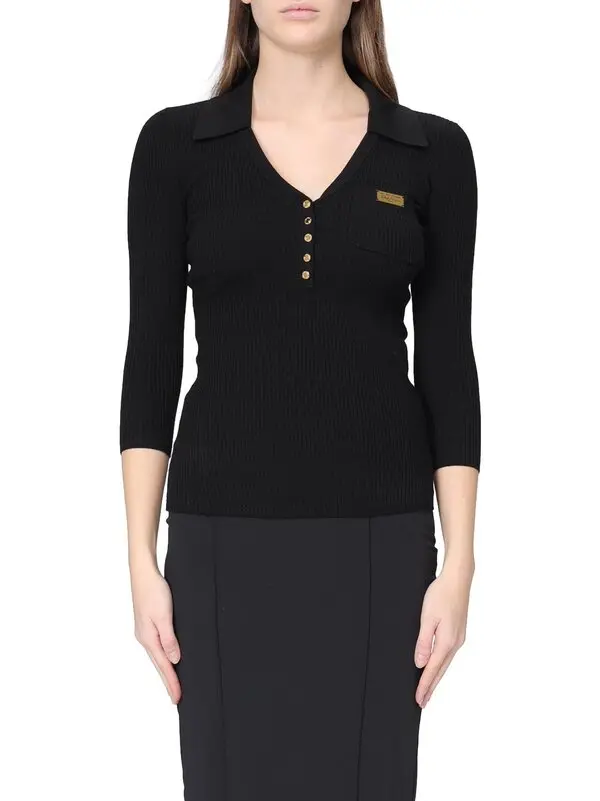 Elisabetta Franchi Ribbed Knit Polo - Black