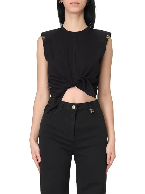Elisabetta Franchi Cropped Top With Knot Detail - Black