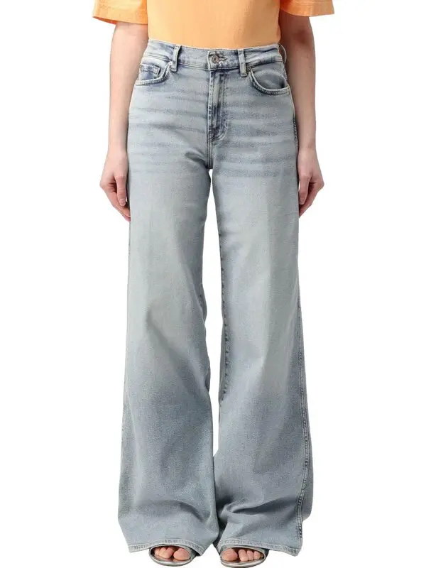 7 For All Mankind High Rise Wide Leg Jeans - Gnawed Blue
