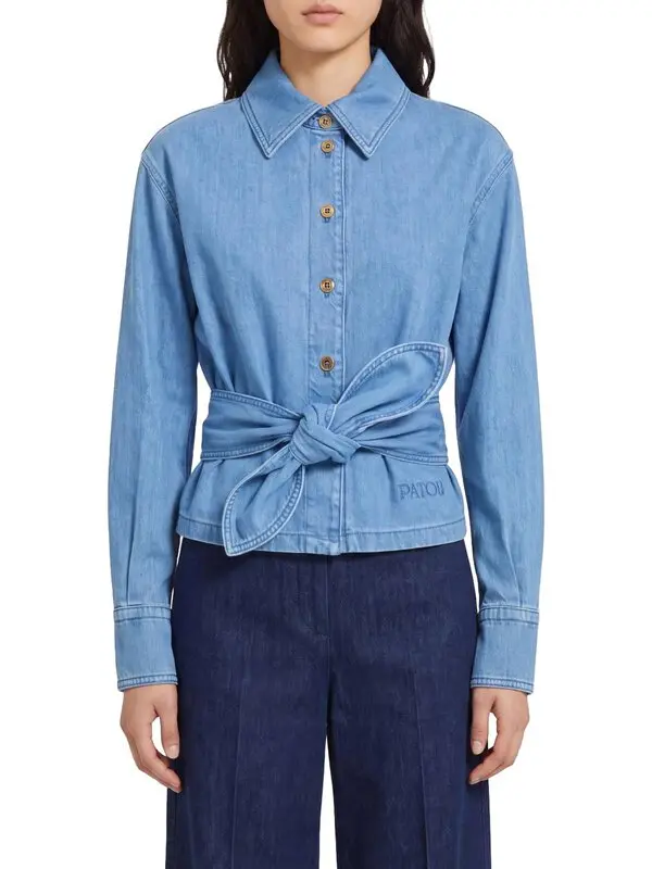 PATOU Shirt With Tie Detail - Blue