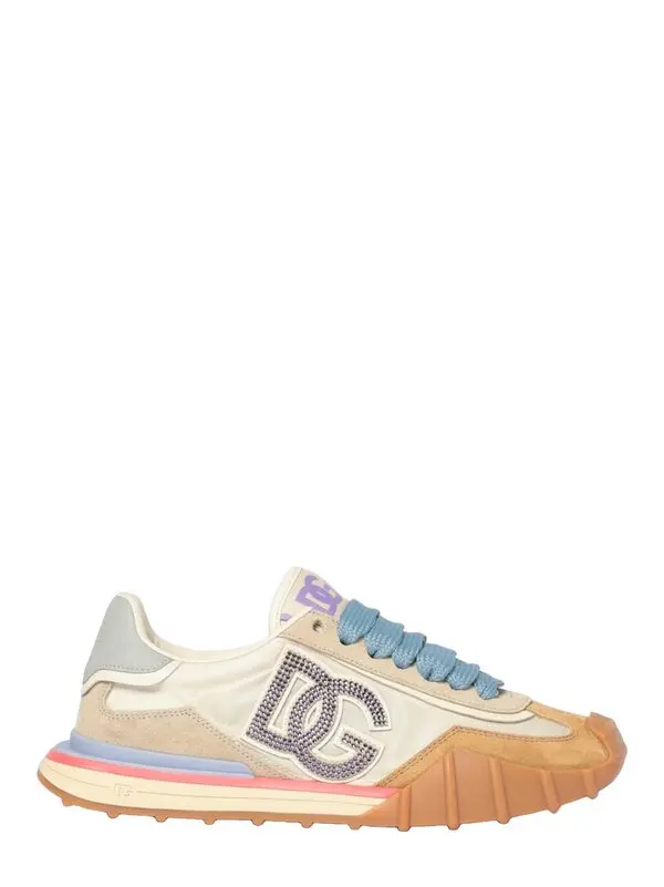 Dolce & Gabbana Suede And Nylon Athletic Sneakers With Rhinestone Dg Monogram - Multicolor
