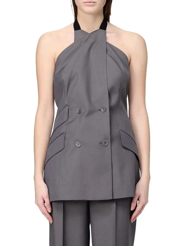 Max Mara Wool Gabardine Halter Neck Top - Grey