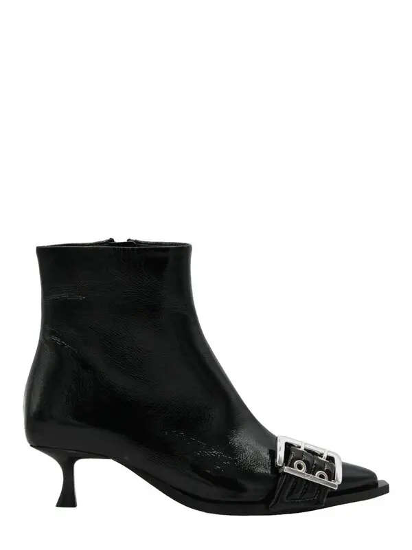 GANNI Patent Leather Buckled Ankle Boots - Black