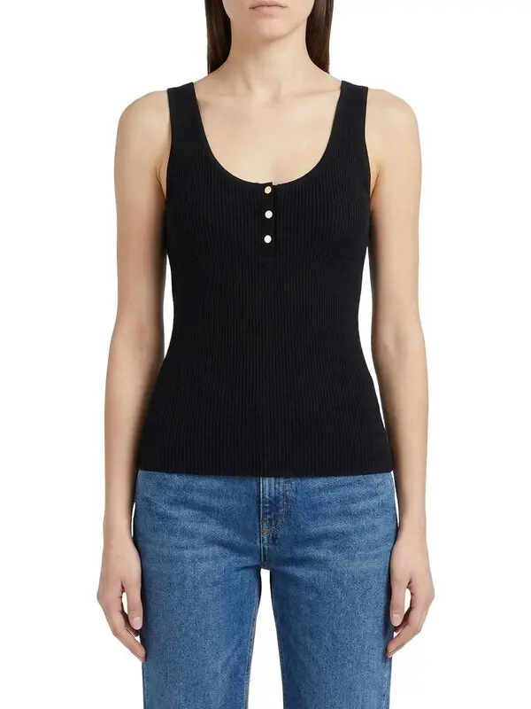 Elisabetta Franchi Ribbed Tank Top With Button Detail - Black