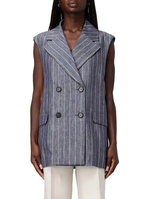Max Mara Ballò Pinstriped Linen Vest - Blue