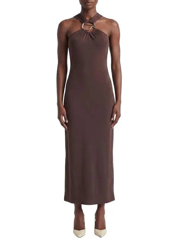 Coperni Halterneck Midi Dress - Brown
