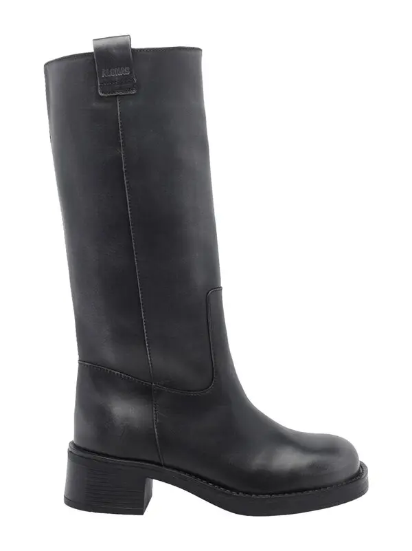 ALOHAS Leather Square Toe Knee-high Boots - Black