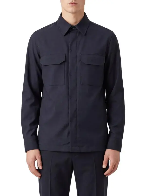 BRIGLIA 1949 Cotton Blend Shirt Jacket With Flap Pockets - Blue