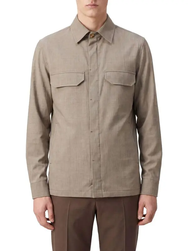 BRIGLIA 1949 Cotton Blend Shirt Jacket With Flap Pockets - Sand