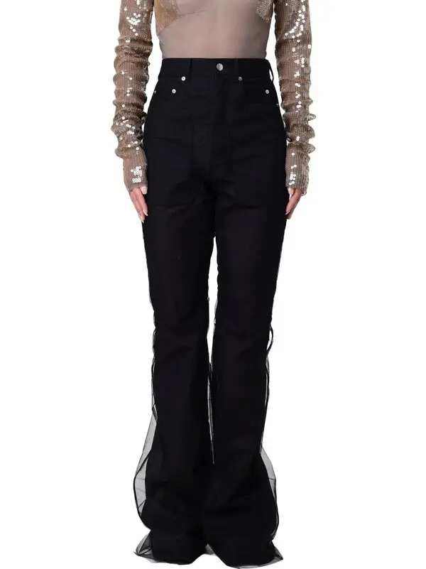 Rick Owens Flared Cotton And Tulle Trousers - Black
