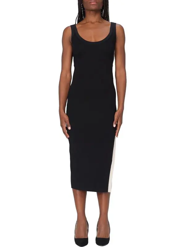 Elisabetta Franchi Ribbed Midi Dress With Button Detail - Black