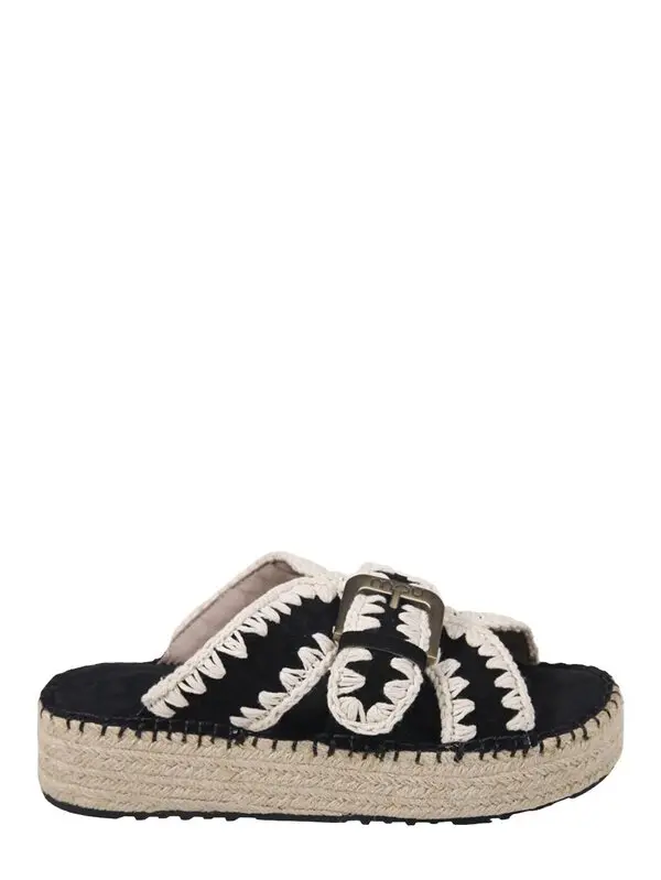 Mou Jute Suede Sandals With Contrast Stitching - Black