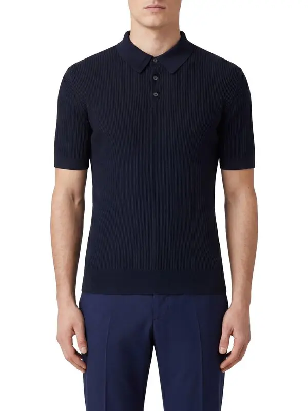Fedeli Short-sleeved Knit Polo In Pure Cotton With A Three-button Placket - Blue