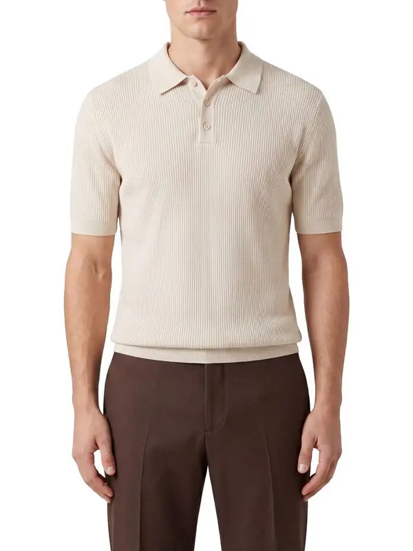 Fedeli Short-sleeved Knit Polo In Pure Cotton With A Three-button Placket - Ivory