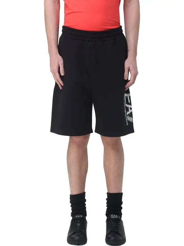 EA7 Logo Detailed Cotton Shorts - Black