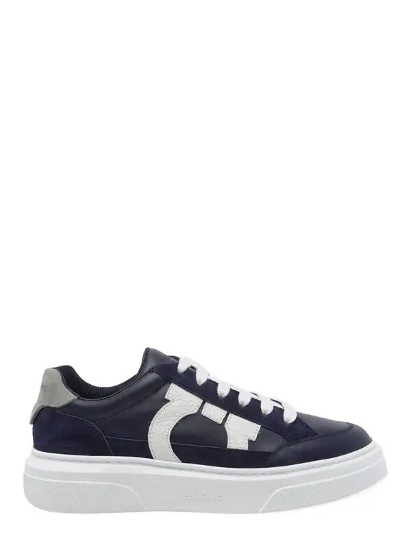 FERRAGAMO Gancini Leather Low Top Sneakers - Blue