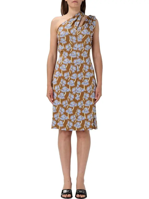 Versace Asymmetrical Floral Print Midi Dress - Multicolor