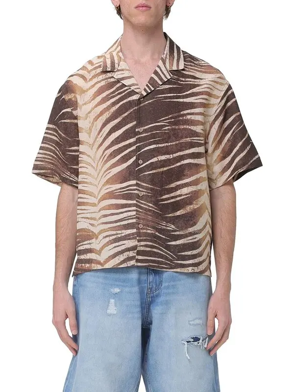 Just Cavalli Zebra Print Cotton And Linen Shirt - Beige