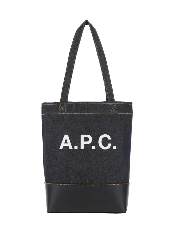A.p.c. Cotton Denim Tote Bag With Logo - Blue