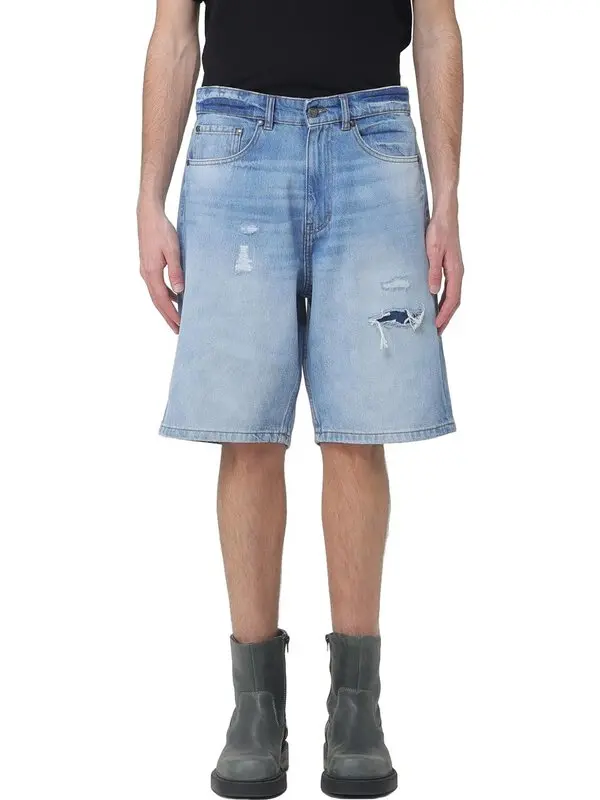 Just Cavalli Distressed Cotton Denim Shorts - Blue