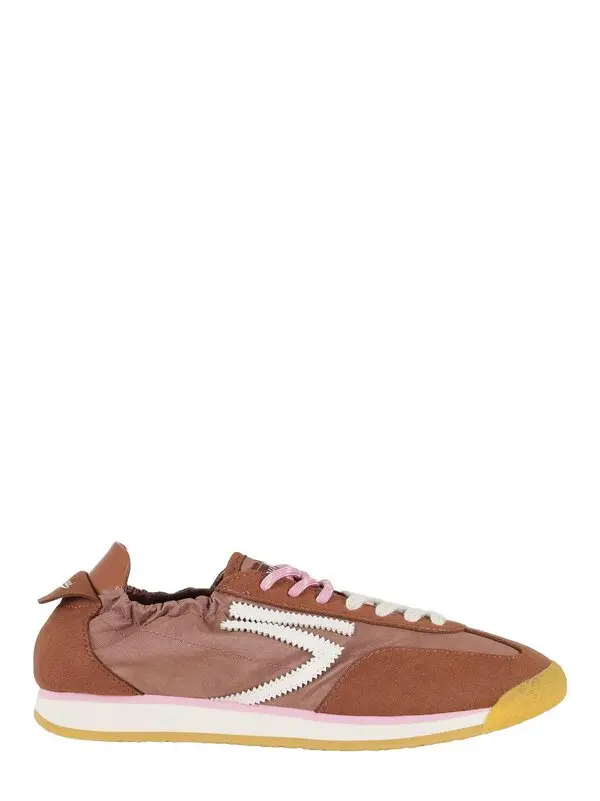 PURAAI Vegan Leather And Fabric Lace Up Sneakers - Brown