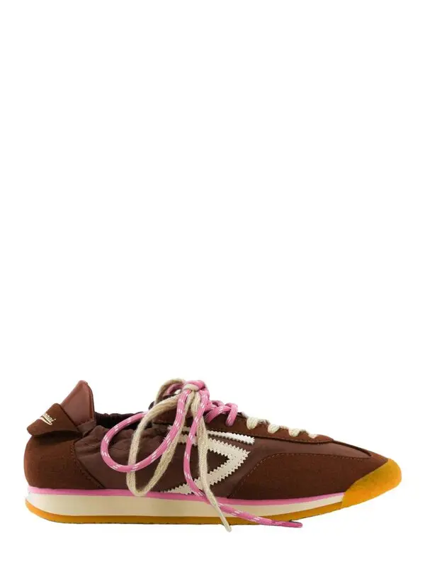 PURAAI Vegan Leather And Fabric Lace Up Sneakers - Burnt