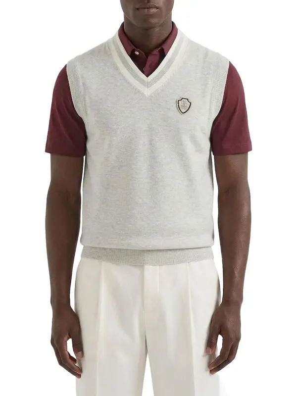 Brunello Cucinelli Cotton Knit Vest With Crest - Grey