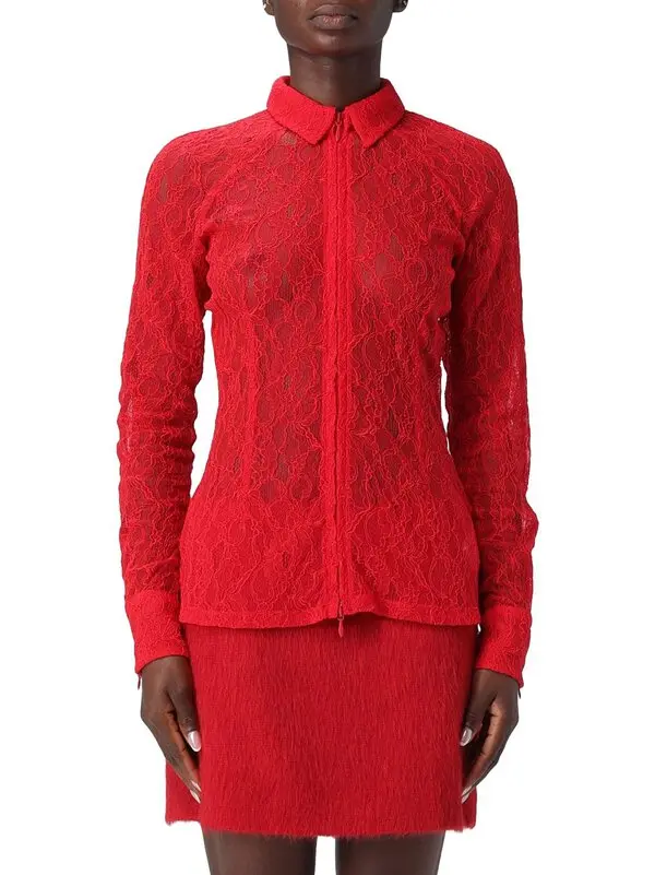 MSGM Lace Zip-up Shirt - Red