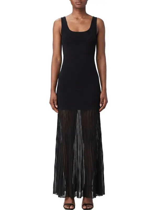 Michael Kors Long Square-neck Sheath Gown With Pleated Skirt - Black