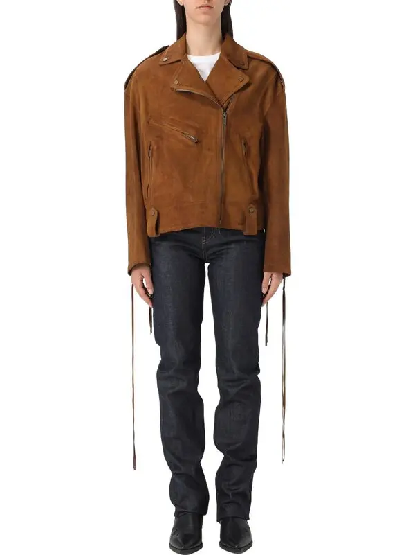 SALVATORE SANTORO Suede Jacket With Lace Detailing - Camel