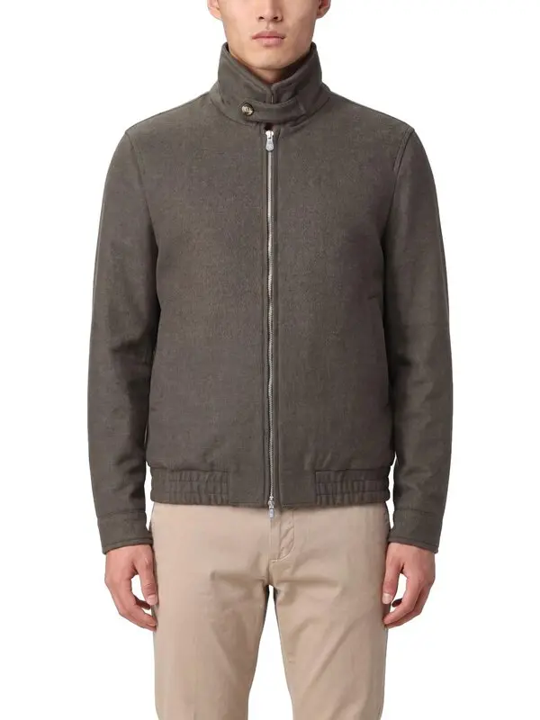Brunello Cucinelli Wool Bomber Jacket With High Neck And Zip Closure - Mud