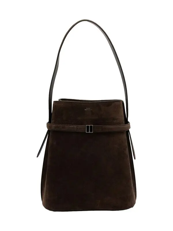 TOTEME Suede Bucket Bag With Monogram Logo - Brown