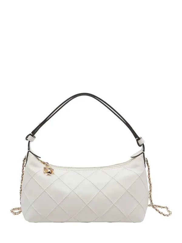 Tory Burch Quilted Crossbody Bag With Gold Tone Chain - Ecru