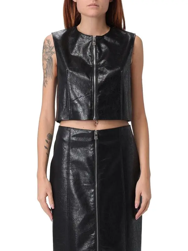 MSGM Sleeveless Zip-up Cropped Top - Black