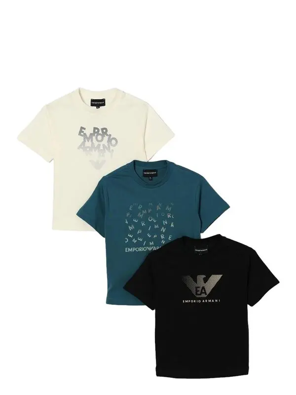 Emporio Armani Set Of 3 Cotton T-shirts With Logo Print - Fa02