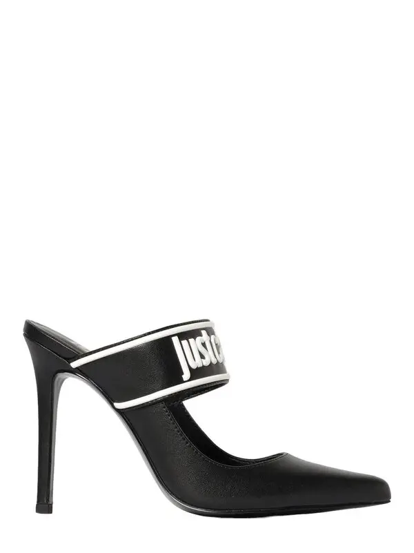 Just Cavalli Leather Stiletto Mules With Logo - Black