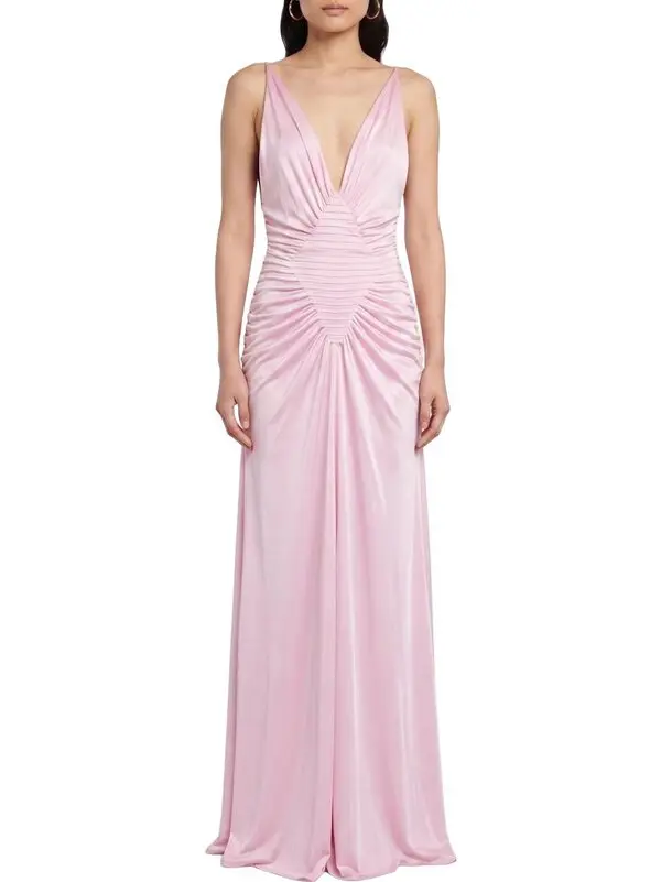 Versace Long Draped Off-the-shoulder Evening Gown - Pink