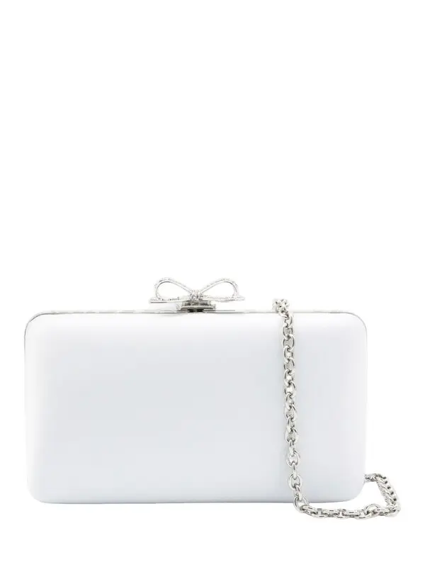 SELF-PORTRAIT Satin Clutch With Crystal Bow And Removable Strap - Blue