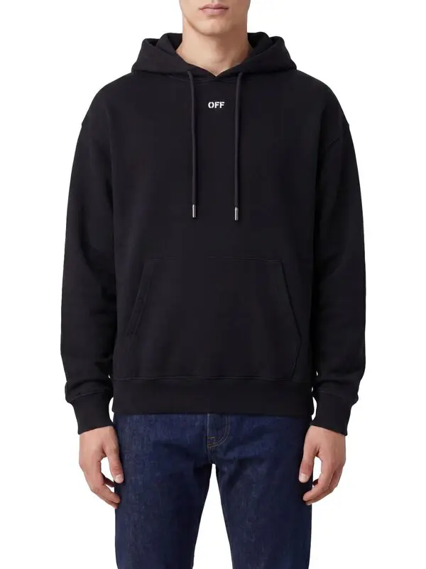 Off-White Cotton Hoodie With Logo Detail - Black