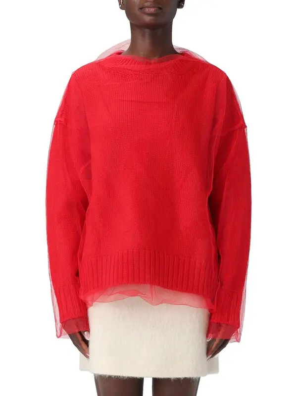 MSGM Knitted Jumper With Tulle Overlay - Red