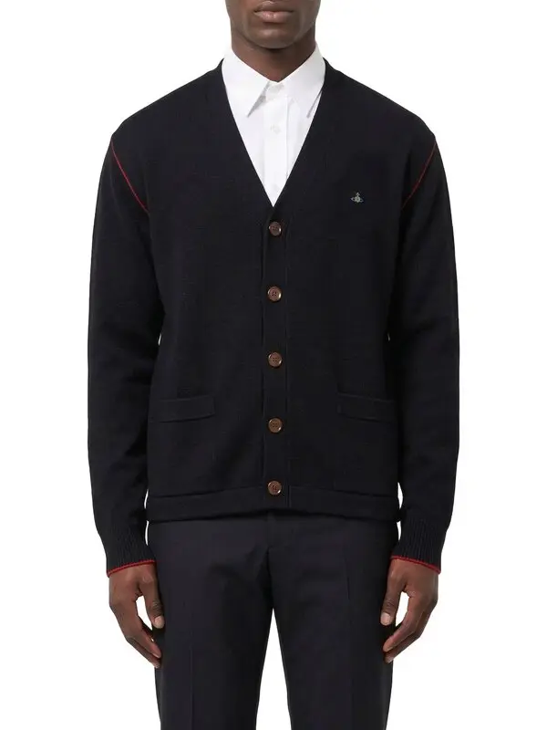 VIVIENNE WESTWOOD Merino Wool And Cashmere Cardigan With Orb Logo - Black