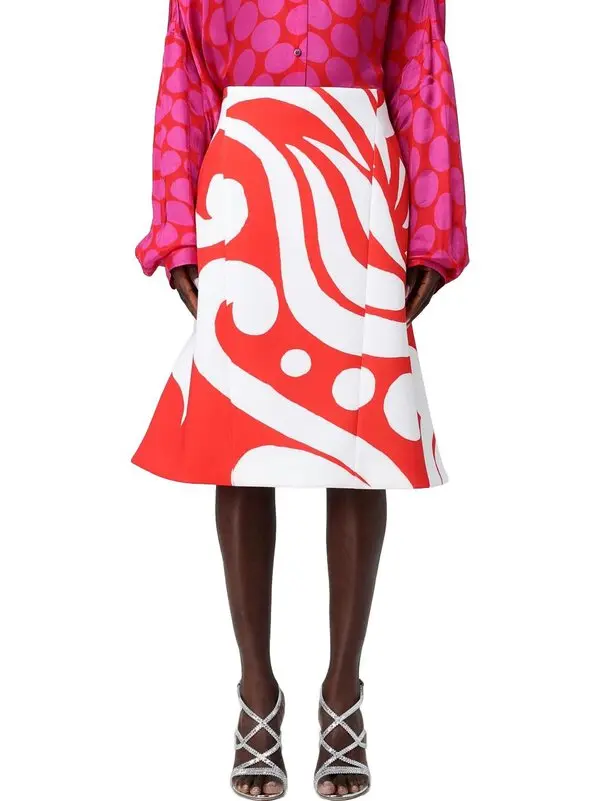 Dries Van Noten Abstract Print Midi Skirt - Red