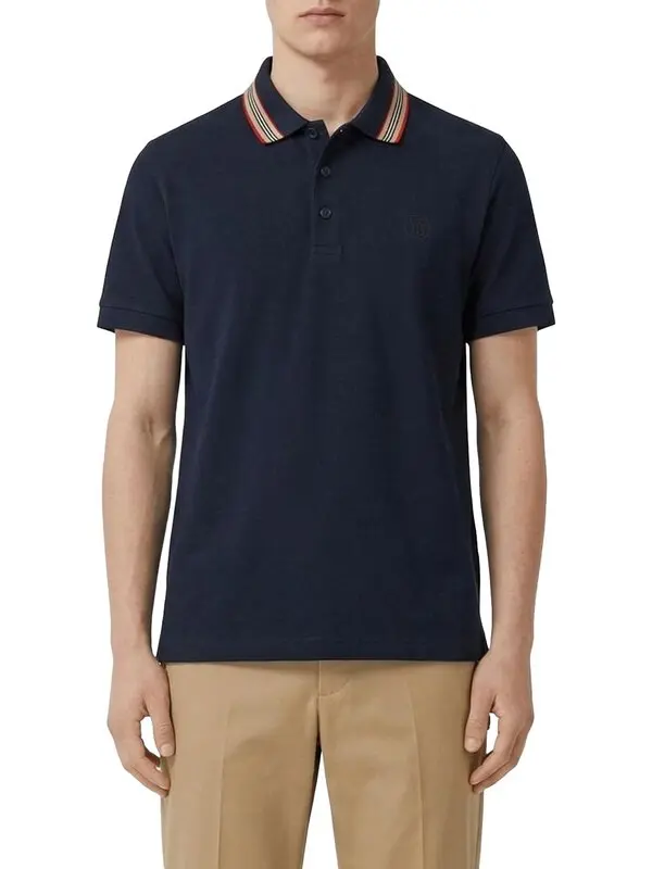 Burberry Tb Monogram Cotton Polo Shirt - Blue