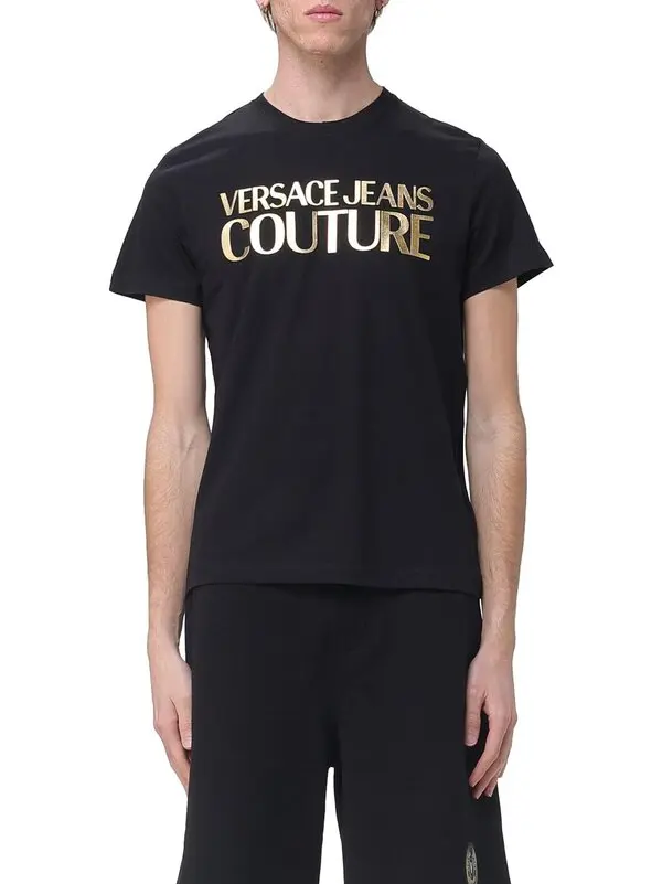 Versace Cotton T-shirt With Laminated Logo - Black
