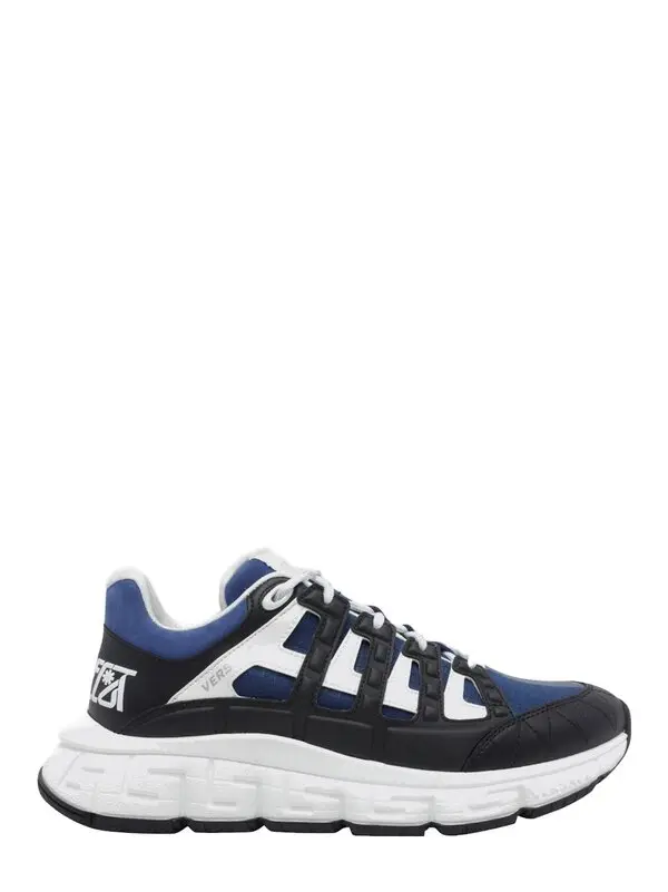 Versace Trigreca Leather And Nylon Low Top Sneakers - Blue