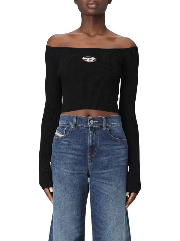 DIESEL® Cropped Ribbed Long Sleeve Top - Black