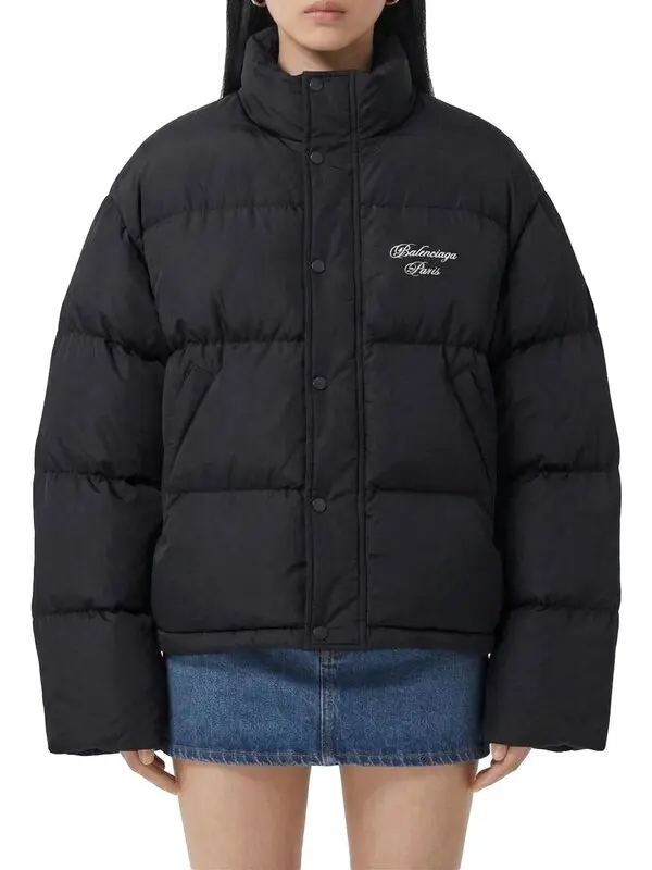 Balenciaga Cotton Blend Down Jacket With Logo - Black