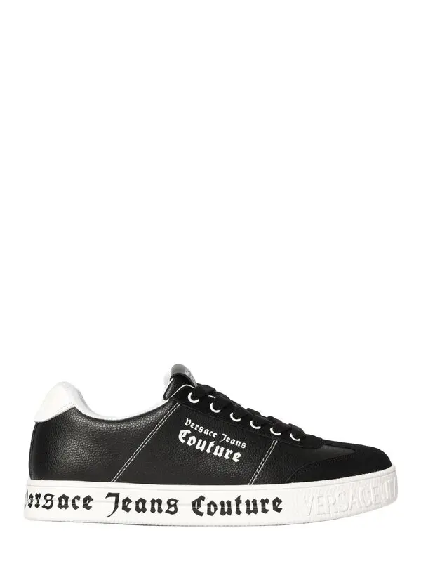 Versace Leather Sneakers With Logo - Black