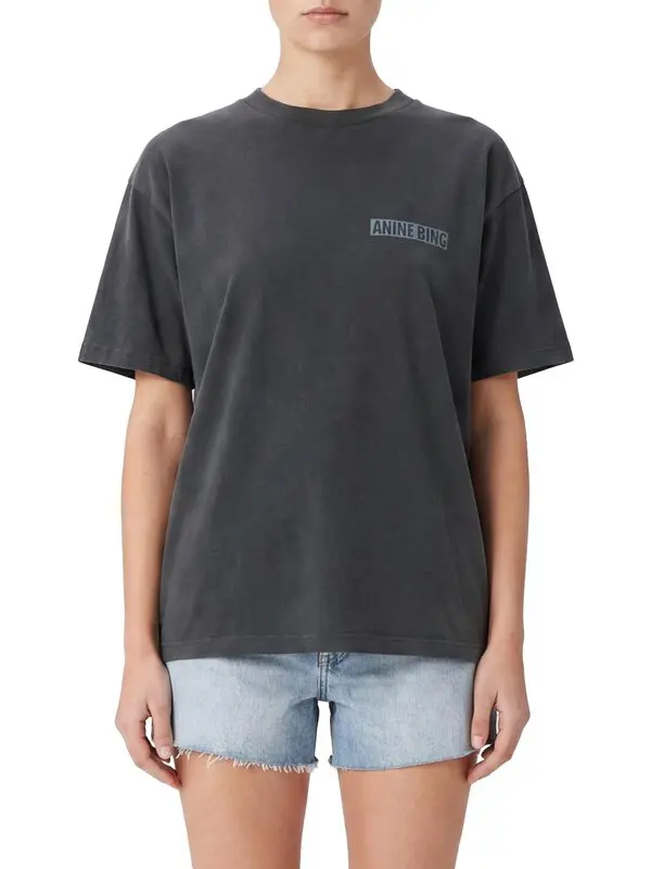 ANINE BING Graphic Print Cotton T-shirt - Black