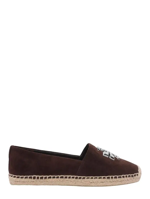 Tory Burch Eleanor Suede Espadrilles With Metallic Double T Logo And Low Heel - Brown